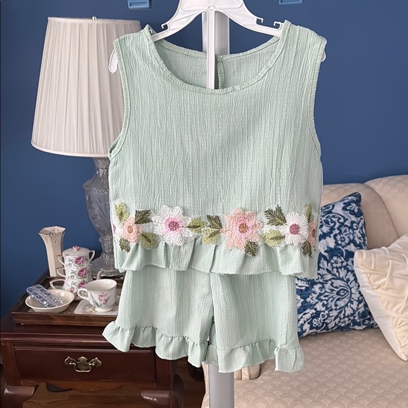 Matching Sets | Mint Green Floral Embroidered Twopiece Set | Poshmark